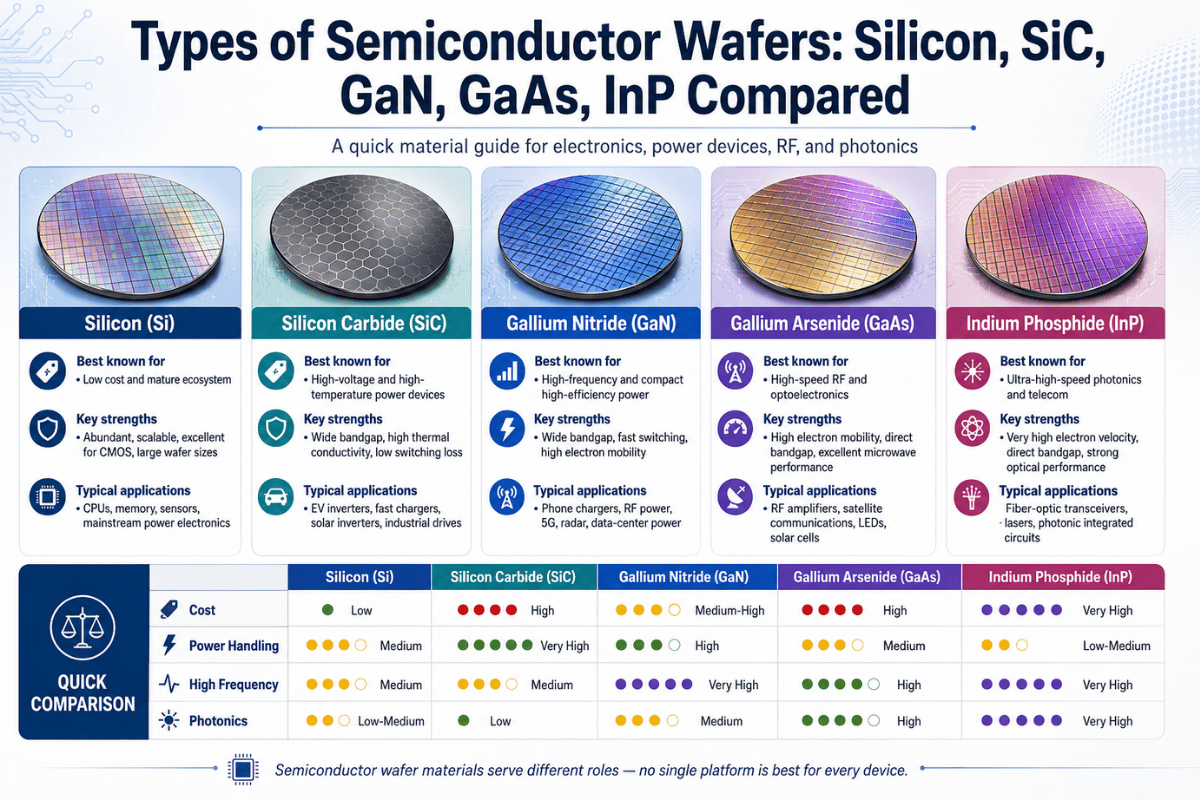 Types of Semiconductor Wafers: Silicon, SiC, GaN, GaAs, InP Compared ...